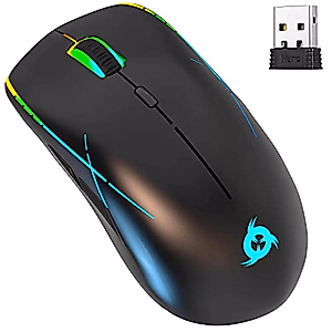 KLIM Ace - Rechargeable Wireless Gaming Mouse RGB + New Version + High-Precision Sensor & Breathtaking RGB Effect + 8 Customizable Buttons + Ambidextrous + Wired and Wireless Mouse for PC Mac PS4 PS5