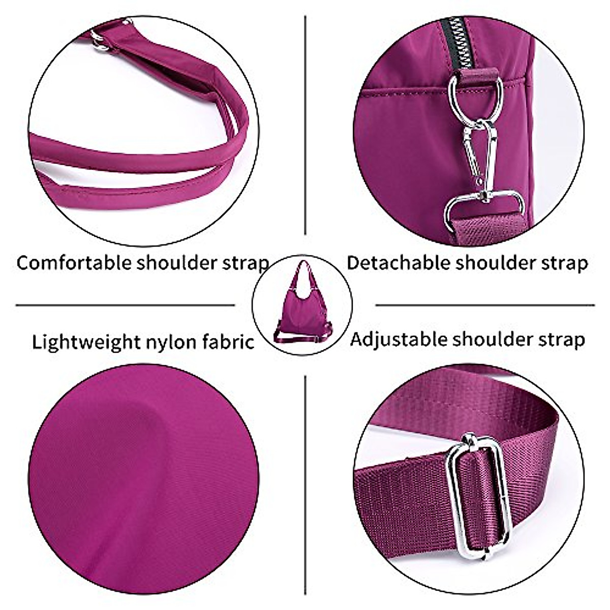 Mynos Hobo Bag Big Shoulder Bag For Women Tote Bag Purse Multi-function Nylon Handbag Travel Organzier (Black)