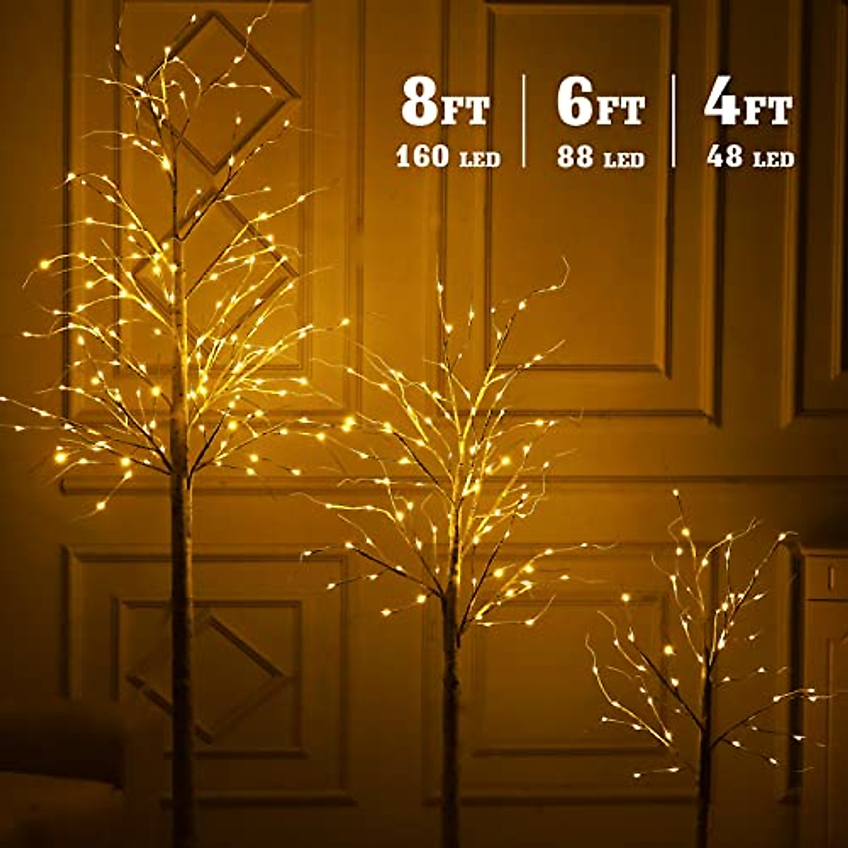 Lighted Birch Tree, 4/6/8 FT Set of 3 Decoration LED Lighted Trees for Home Wedding Festival Party Christmas Decoration Tree Lights