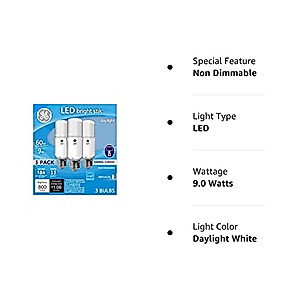 General Electric 63592 WHT Brig Rel Bulb 3 Pack 9W Daylight LED Bright Stik, 3 Count (Pack of 1)
