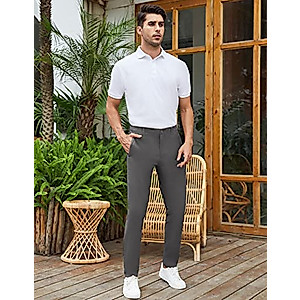 SPECIALMAGIC Golf Pants Men Stretch Slim fit Hiking Pants Lightweight Dress Casual Tapered Zipper Pockets 34 Grey