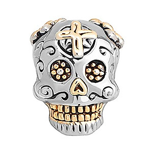 Fit Pandora Charms Silver Plated Skull Cross Silver Plated Dia De Los Muertos Beads