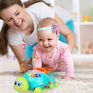kramow Musical Turtle Toy, Early Educational Developmental Toys, Baby Learning Toy W/Lights & Sounds, Pretend Phone Call,Crawling Baby Toy