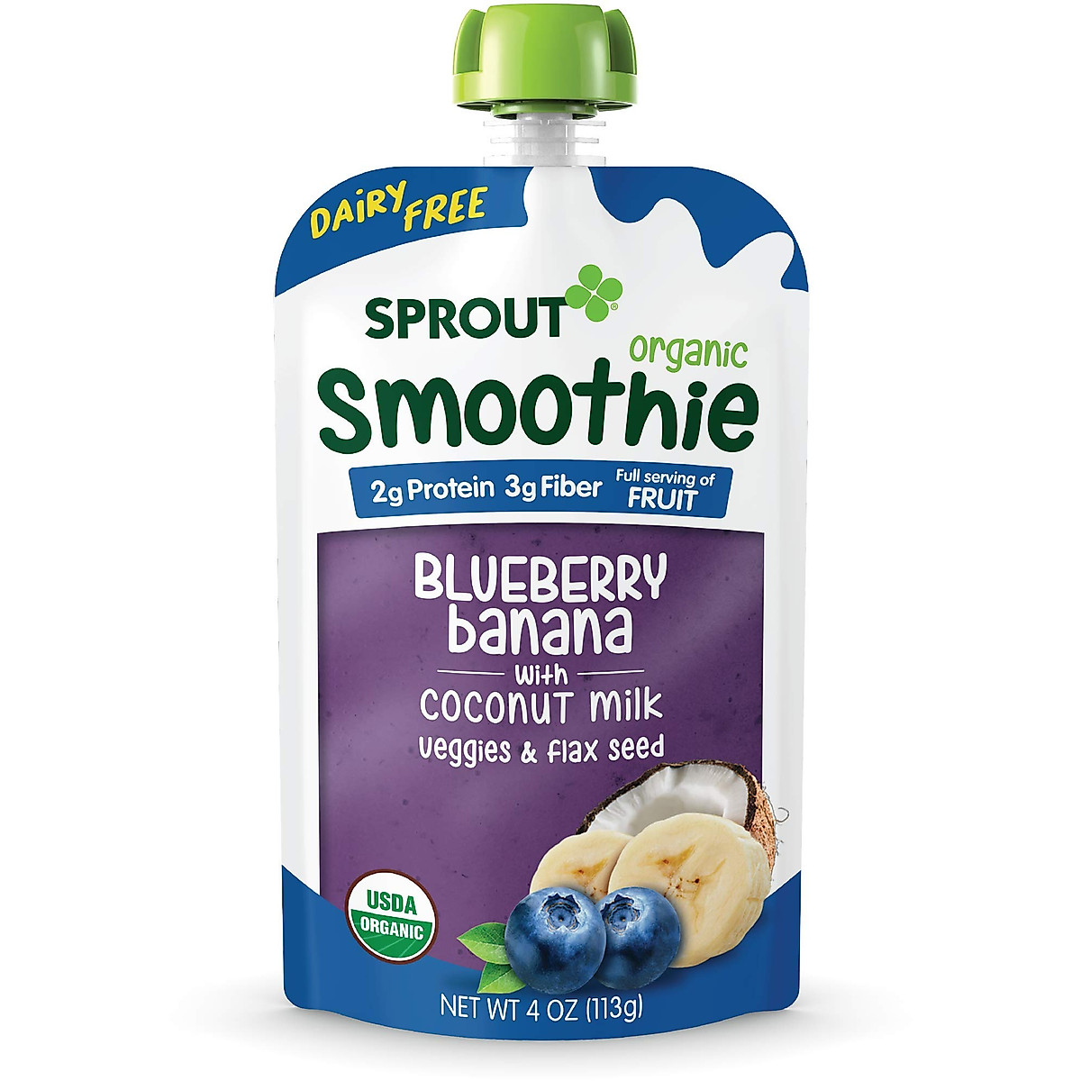 Sprout Organic Toddler Smoothie, Dairy Free Blueberry Banana, 4 Ounce Pouch (Pack of 6)