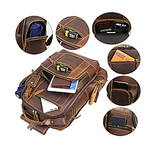 LANNSYNE Men's Vintage Full Grain Leather 15.6 Inch Laptop Backpack Camping Travel 24L Rucksack