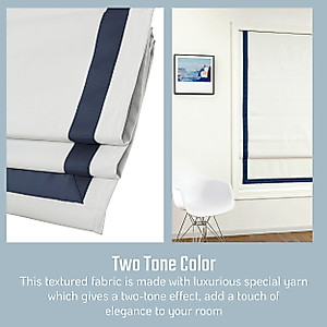 Everyday Celebration Roman Shades for Windows, 100% Blackout Shades, Cordless Pull Down Window Shades, Shades for Indoor Windows, Ribbon Border Blinds & Shades, (Navy) 36" W X 64" H