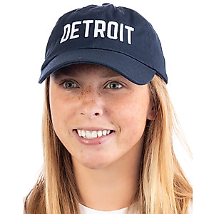 Ann Arbor T-shirt Co. Detroit | Classic Retro City Detroiter 313 Cool Michigan Men's or Women's Cap Dad Hat- Navy