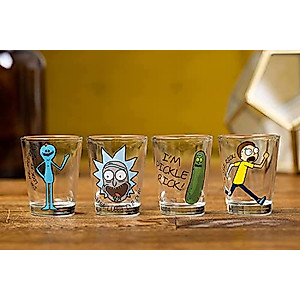 Silver Buffalo Rick and Morty Character Phrases 4-Pack Mini Glass Set, 1.5-Ounce