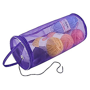 NX Garden Portable Yarn Mesh Bag Hollow Yarn Crochet Knit Bag Zipper Closure DIY Craft Organizer for Thread Storage, Purple