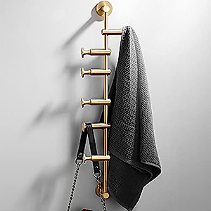 Coat Rack Metal Wall Mounted Coat Hanger with 6 Hooks Adjustable Spacing Angle Modern Coat Rack for Entryway Bedroom Coats Scarfs Bag Hat Umbrella Space Saving