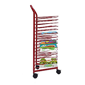 DNYSYSJ Art Drying Rack for Classroom, Paint Drying Rack Art 16 Shelves Metal Artwork Storage Display Rack with Wheels, 16.9x12.6x33.4in (Red)