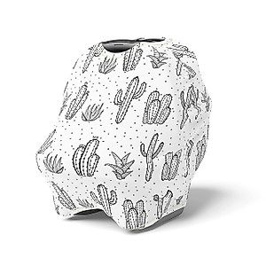 YayaTete Stretchy Multi Use Cover Cactus Car Seat Canopy Nursing Breastfeeding Cover Shopping Grocery Cart High Chair Cover Cacti Nursery Decor Baby Infant Boy,Black,White,Small