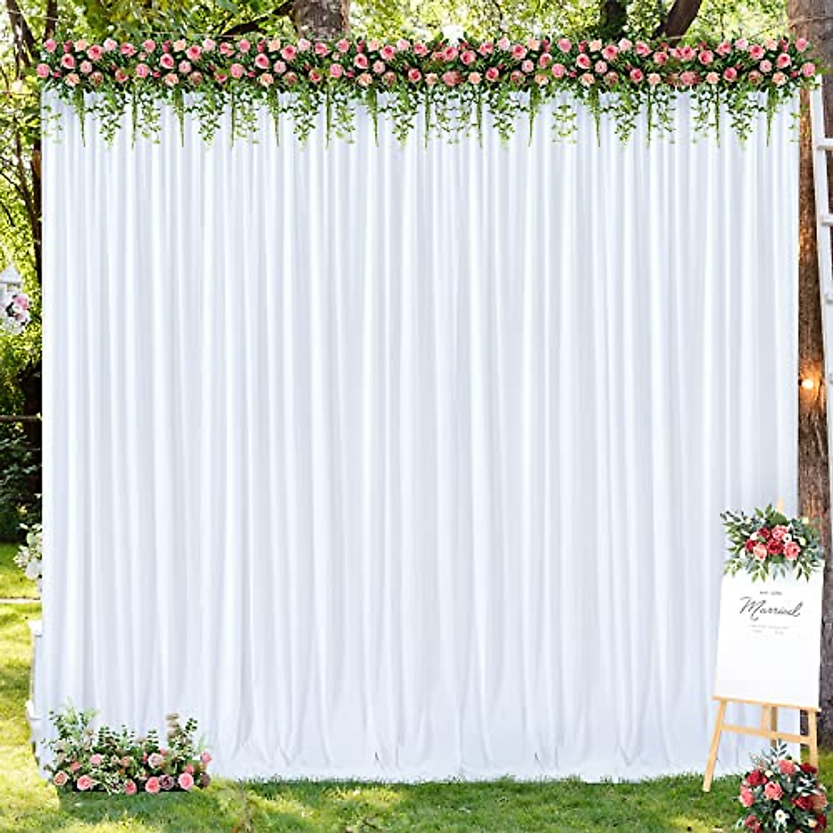 WISH CARE White Backdrop Curtains 2 Panels, 10 Feet Wrinkle-Free Polyester Photography Backdrop Drapes for Wedding Party Background Decorations- 8FTX10FT (White)