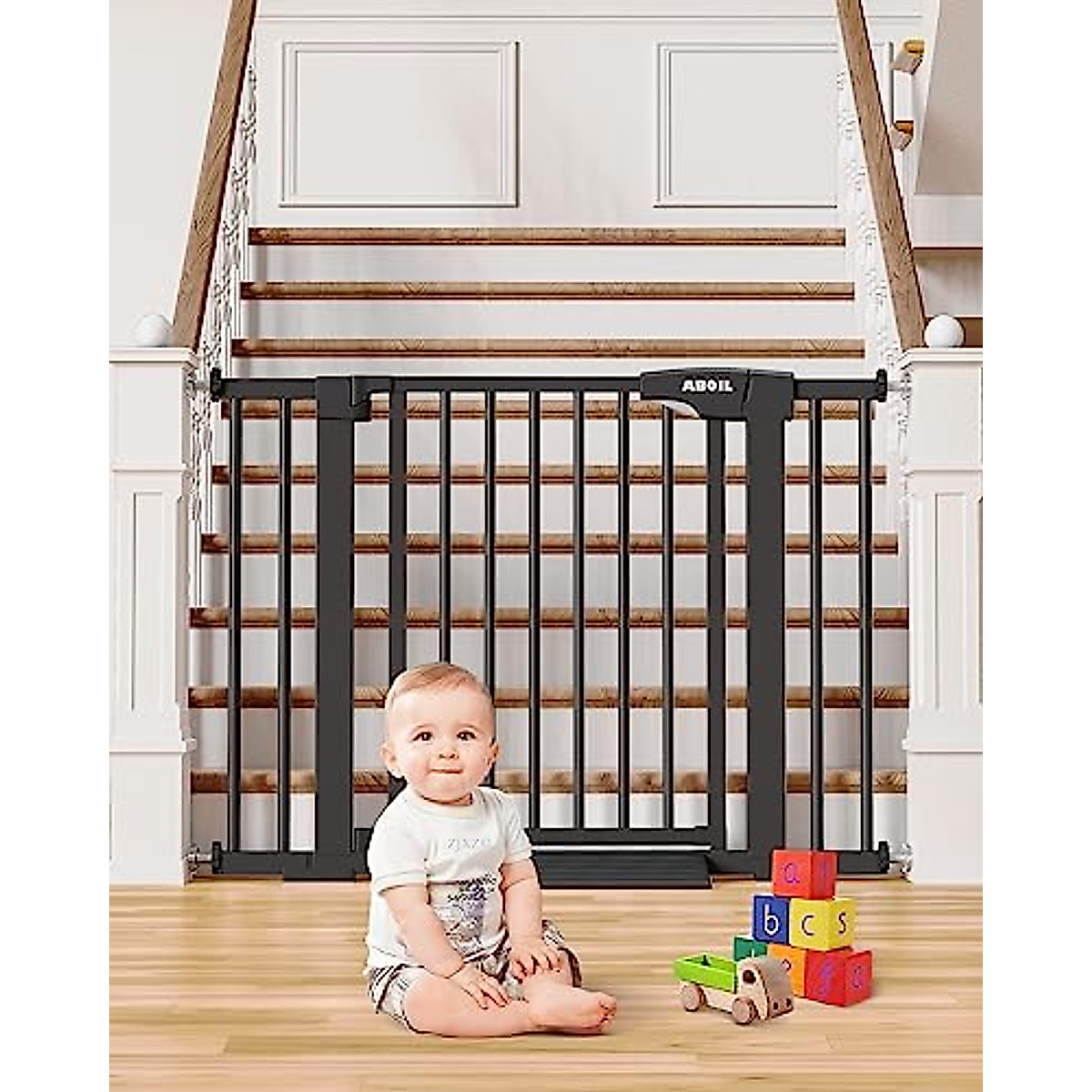 ABOIL Dog Gate for Stairs, Baby Gate for The House Doorway, 29-43 Inch Wide Auto Close Safety Child Gate Gate for Door, Pressure Mounted, No Drilling, Easy Walk Thru Pet Gates (Black)