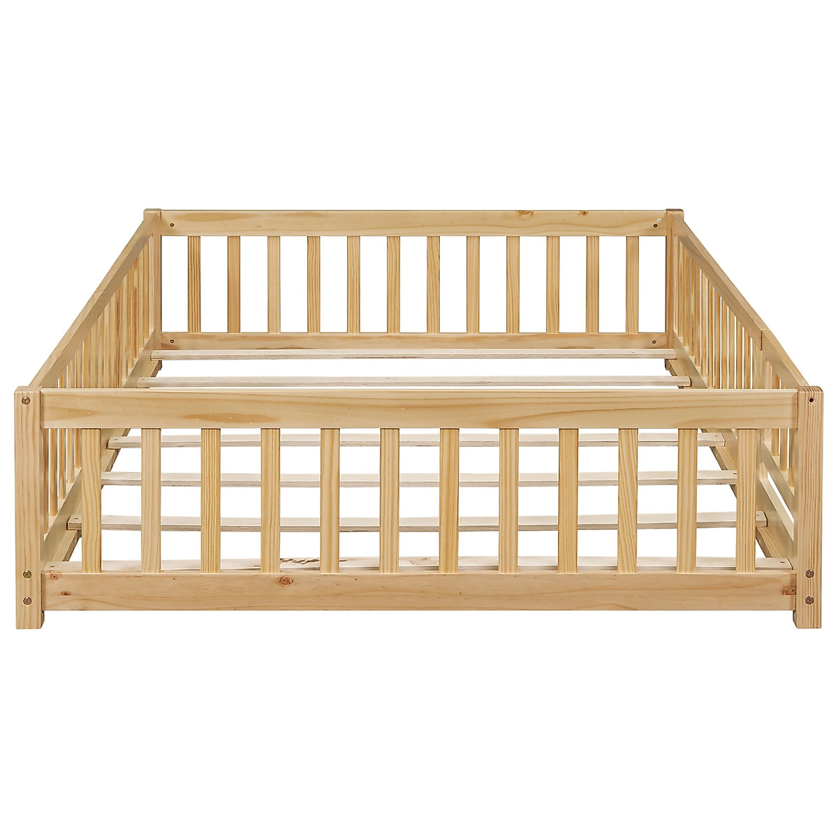 PVWIIK Full Size Montessori Floor Bed Frame with Convertible Door & Wood Slats for Kids,Wood Montessori Bed with Safety Guardrails for Girls & Boys,Natural
