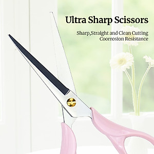 Koqye Multipurpose Stylish Pink Scissors, Stainless Steel Scissors with Acrylic Handle Stationery Paper Cutting Tool for Office, Home, School (Pink)