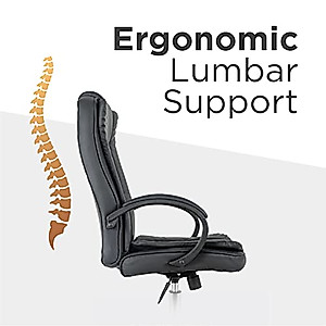 Comfty Fixed Armrests and Waterfall Edge Seat Executive Highback Leather Office Chair, 42.52"-45.67", Black