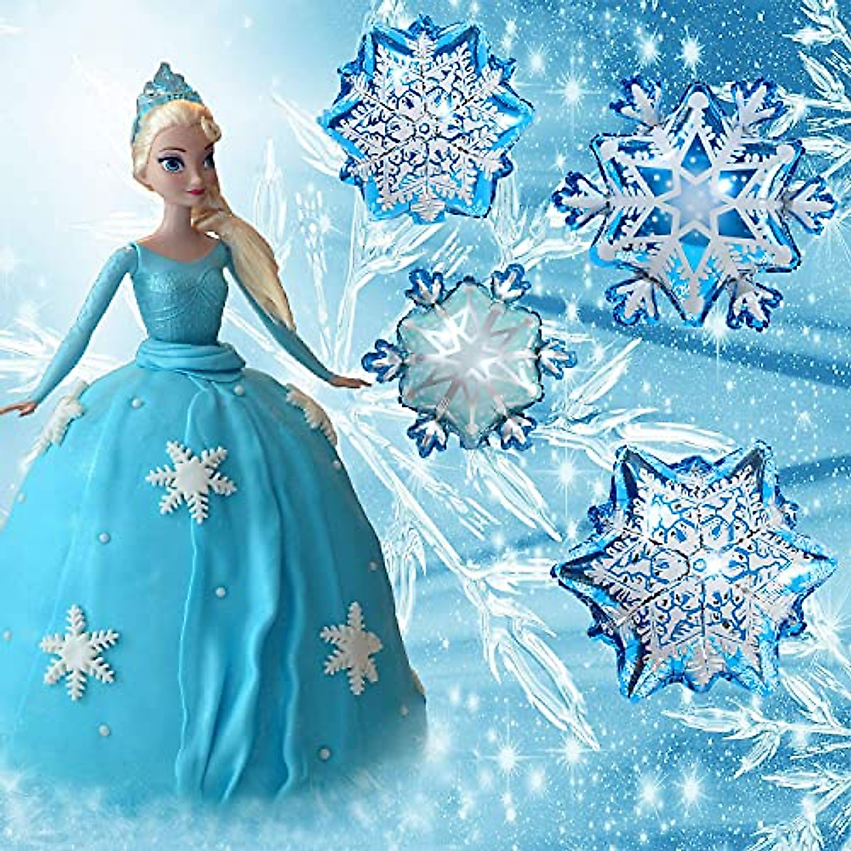 10 Pieces Large and Small Snowflake Balloons Snowflake Aluminum Foil Balloons for Christmas Winter Frozen New Year Birthday Theme Party Supplies