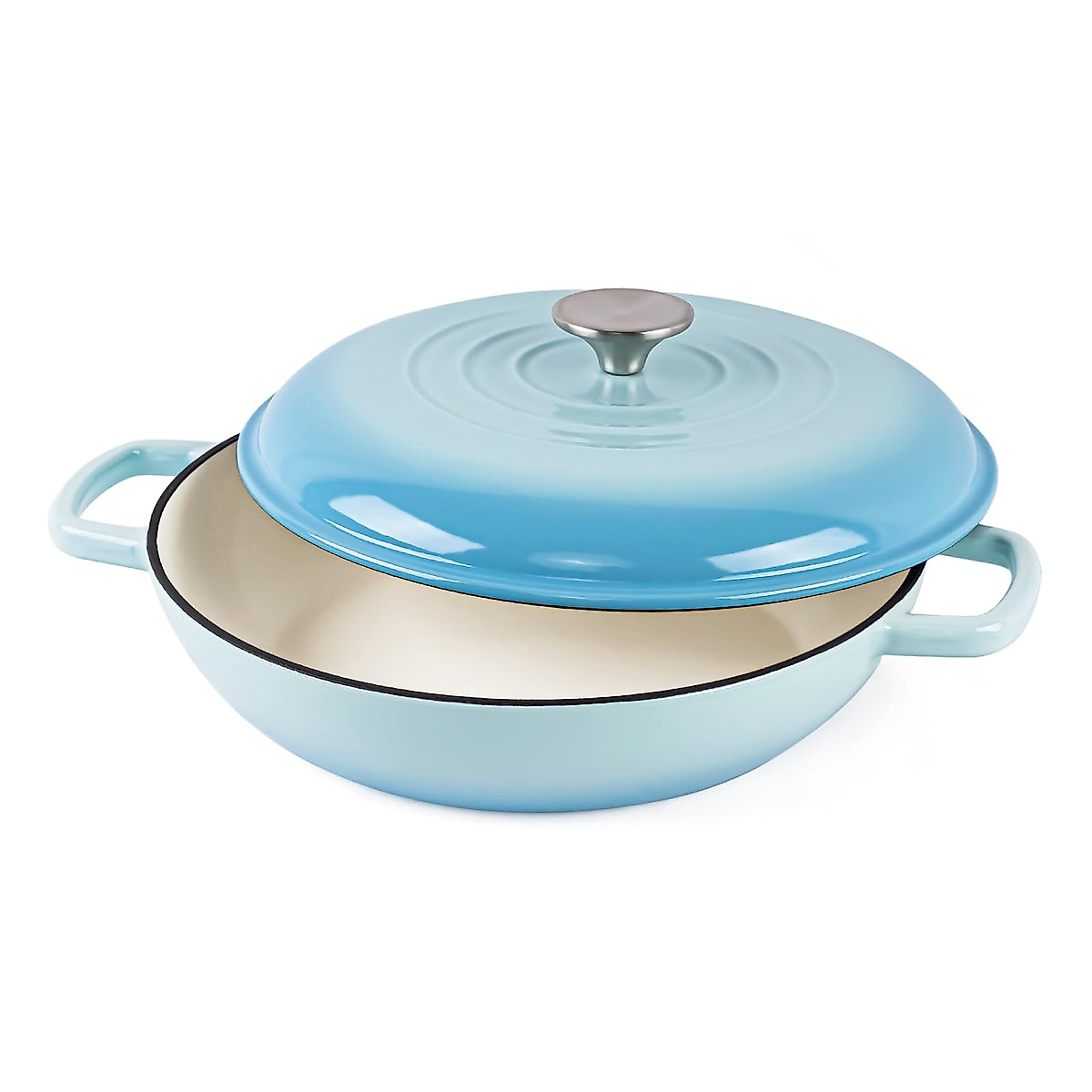 AILIBOO 3 Quart Enamel Cast Iron Dutch Oven Pot with Lid-Versatile dutch oven, excellent for stovetop cooking and baking various recipes-Oven Safe up to 500° For on Stovetop-Gradient Blue