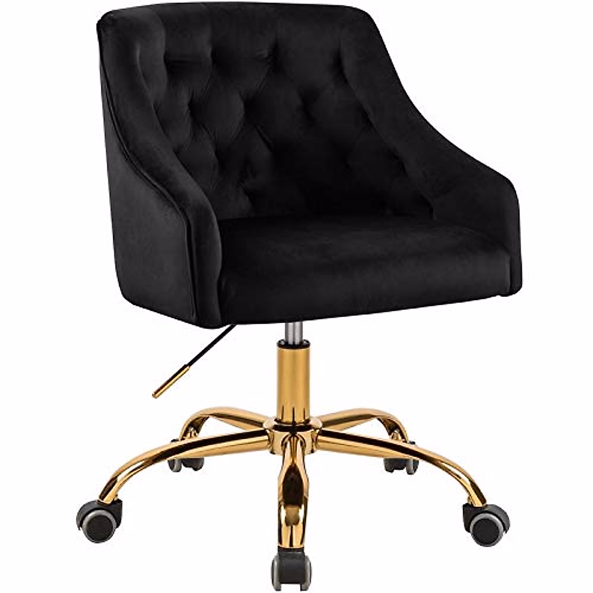 Pemberly Row Contemporary Velvet Swivel Adjustable Office Chair in Black