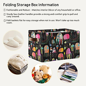 Funny Jellyfishes Storage Basket Bins Collapsible Toy Storage Bins with Handles Laundry Baskets for Playroom Living Bed Room Office Clothes Nursery,1 pcs