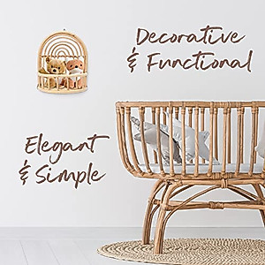 Birdie Designs Rattan Shelf - 14.5 x 12.5 Neutral Rainbow Nursery Decor - Wall Mount Basket Hand Made Wicker Shelf - Hanging Storage Organizer