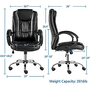 Yaheetech Executive Office Desk Chair, High-Back Ergonomic Computer Chair, Swivel Conference Chair, Rolling Task Chair Bonded Leather with Lumbar Support, Armrest
