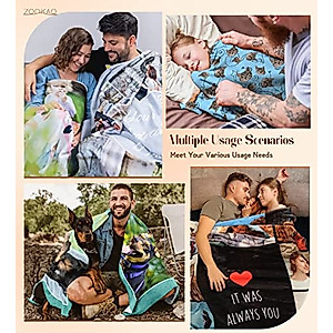 Zookao Custom Blankets with Photos and Text, Made in USA Personalized Picture Blanket Memorial Throw Blanket for Couples, Personalized Gifts for Anniversary Valentine's Day(30"x40")