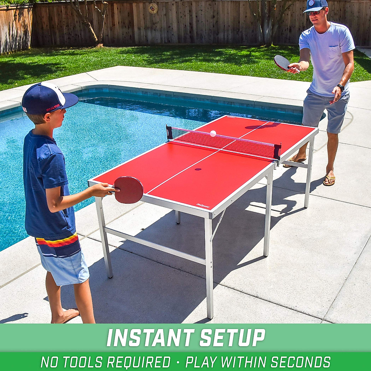 GoSports Mid-Size Table Tennis Game Set - Indoor/Outdoor Portable Table Tennis Game with Net, 2 Table Tennis Paddles and 4 Balls,Red