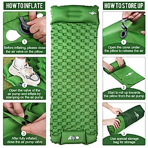 WANNTS Sleeping Pad, Ultralight Inflatable Sleeping Pad for Camping, Built-in Pump, Ultimate for Camping, Hiking - Airpad, Carry Bag, Repair Kit - Compact & Lightweight Camping Pad(Green)