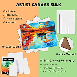 Canvases for Painting, Painting Supplies with 20 Cotton Canvas Panels, 4x4, 5x7, 8x10, 9x12, 11x14 inches (2 of Each), with 24 Acrylic Paints, 10 Brushes, Painting Canvas Set for Multimedia