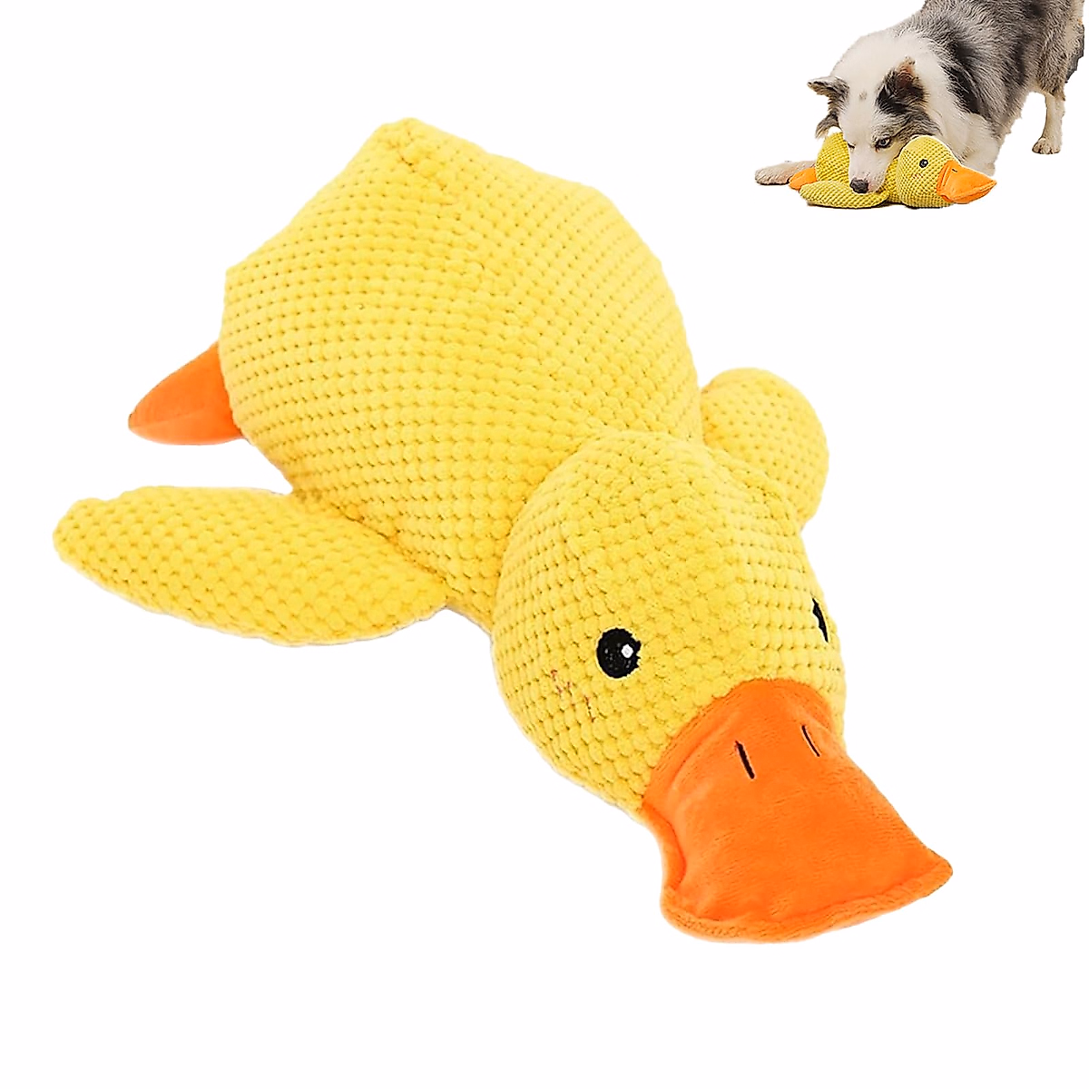 LBDOUNY Mellow Dog Calming Duck Dog Toy, Quacking Duck Toy, Yellow Plush Duck Dog Chew Toy,Interactive Play, Firm, Soft, Crinkly, for Small to Large Dogs (A)
