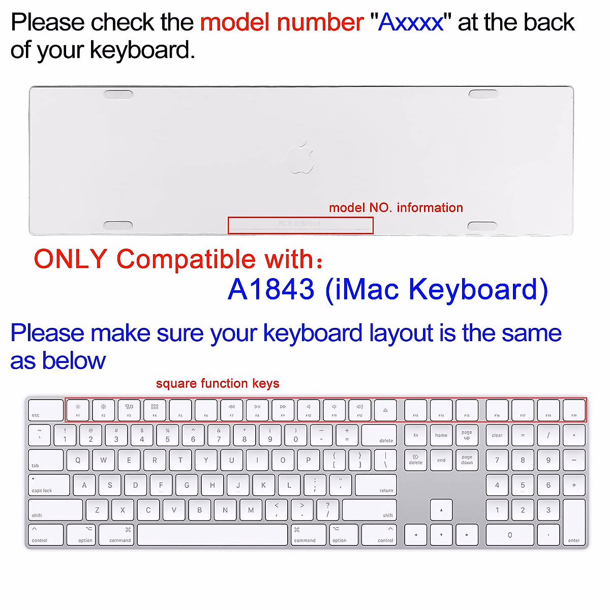 SANFORIN Silicone Keyboard Cover for Apple iMac Magic Keyboard with Numeric Keypad MQ052LL/A (Model: A1843, 2017 2018 Release), Cute Print Keyboard Skin, US Layout, Sakura