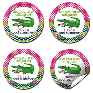 Later Gator End of The School Year Teacher Appreciation Thank You Sticker Labels for Girls, 40 2" Party Circle Stickers by AmandaCreation, Great for Envelope Seals & Gift Bags