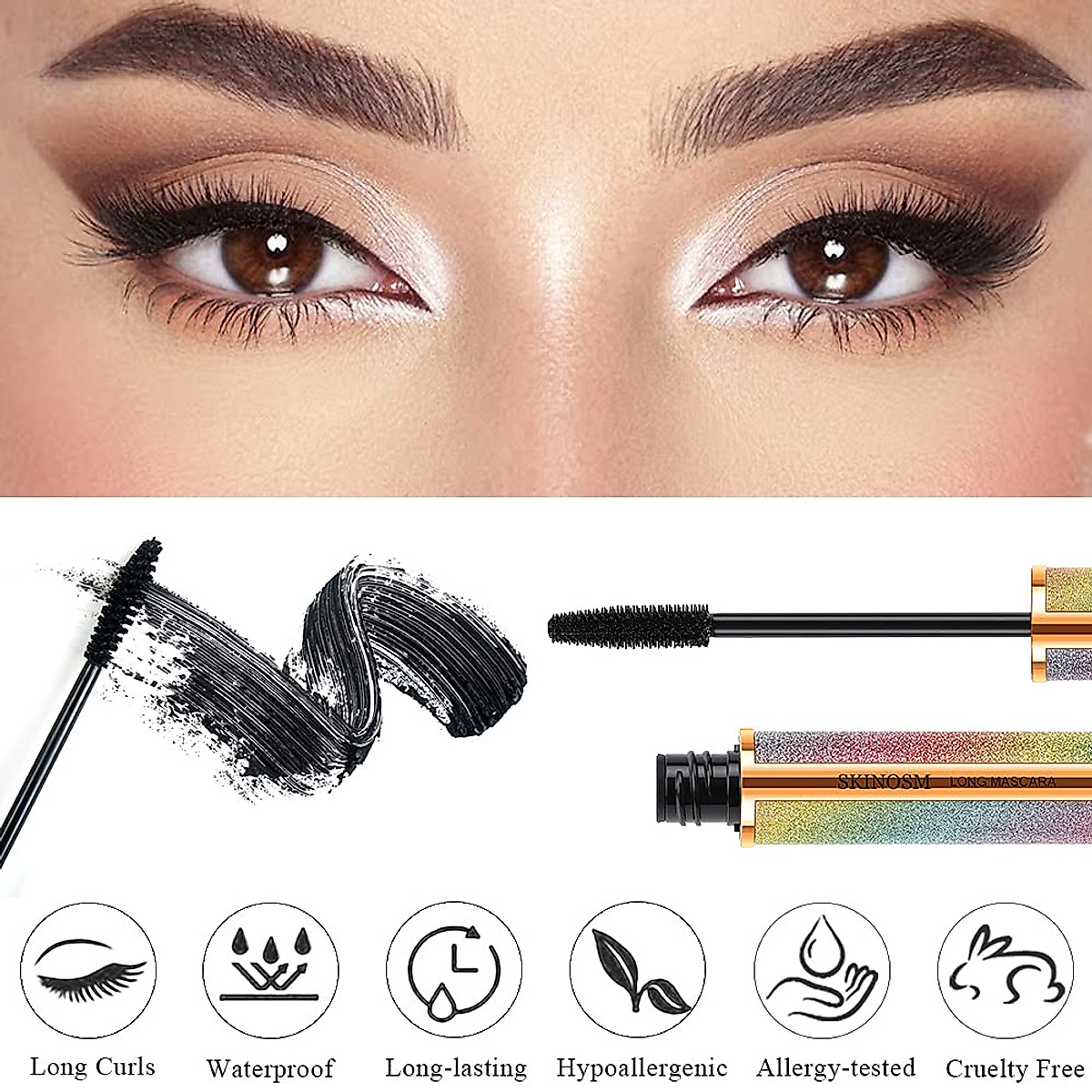 2 Pack Mascara Black Volume and Length Lasting All Day, 4D Silk Fiber Lash Mascara, Waterproof Mascara Lengthening No Clumping, No Smudging & Easy to Remove