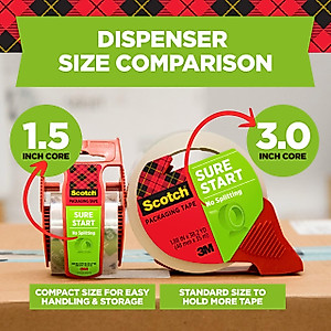 Scotch Sure Start Shipping Packaging Tape, 1.88" x 54.6 yd, Designed for Packing, Shipping and Mailing, No Splitting or Tearing, 3" Core, Clear, 8 Rolls (3450-8)
