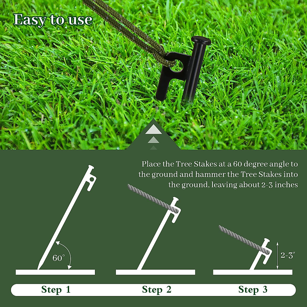 Tree Stakes - Heavy Duty Steel Tree Stake Straightening Kit, Tree Stakes and Supports for Young Trees, Include 6 PCS Steel Tree Stake, Tree Straps & Rope Black
