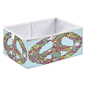 ALAZA Peace Sign Flower Floral Striped 11 Inch Cube Storage Bin Organizer Foldable Basket for Closet Cabinet Shelf Office