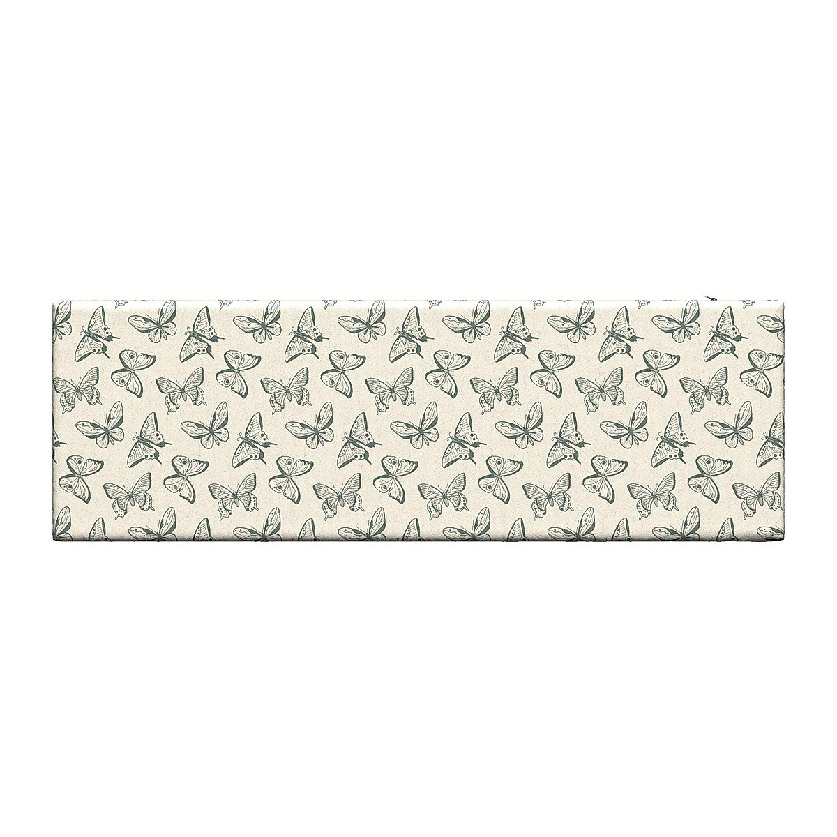 Lunarable Spring Bench Pad, Earthy Tone Damask Stencil Swallowtail Butterfly and Skippers, Standard Size HR Foam Cushion with Decorative Fabric Cover, 45" x 15" x 2", Green Eggshell