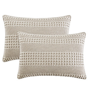 PHF 100% Cotton Waffle Pillow Shams Standard Size, 2 Pack 20" x 26" Soft Skin-Friendly Pillowcases, No Filling, Aesthetic Woven and Breathable Waffle Weave Pillow Case Covers for Bed, Oatmeal
