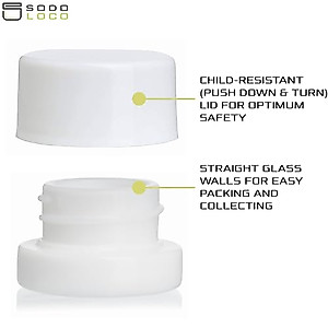 (200 Pack) 5ml Thick White Glass Jars with White Child Resistant Lids - UV Resistant - Storage for Oil, Lip Balm, Wax, Cosmetics - Mini Child Proof Container