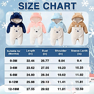 Fairy Baby Newborn Baby Cartoon Bear Snowsuit Warm Fleece Hooded Romper Jumpsuit Onesie(0-3M,Blue Bear)