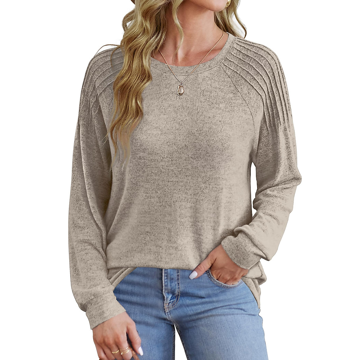 Saloogoe Fall Clothes for Women 2025 Long Tunic Sweatshirts Womens Fashion Coffee XL