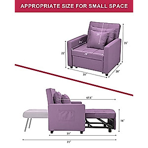 Litbird Convertible Chair Sleeper Bed, Futon Chair Turns Into Bed, Sofa Chair for Living Room, 3 in 1, Linenette, Purple