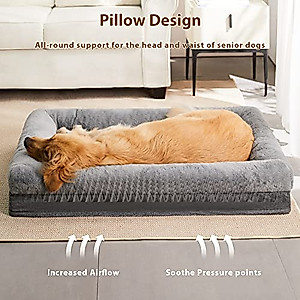 BFPETHOME Sofa Dog Beds for Large Dogs, Washable Large Dog Bed with Bolster, Orthopedic Large Dog Beds with Removable Covers & Waterproof Dog Bed for Pet