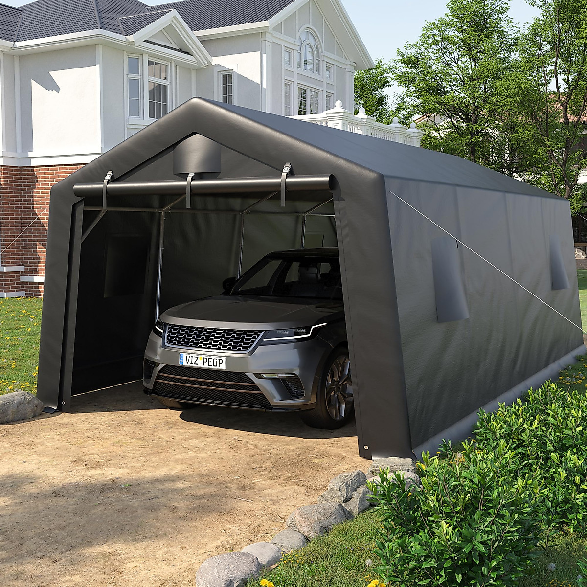 VONZOY 12'×20' Heavy Duty Carport,Car Canopy Portable Garage with Roll-up Zipper Door,Thick Shelter Storage Canopy Tent with All-Steel Metal Frame,Sunshade Waterproof for Motorcycle Car, Truck,SUV