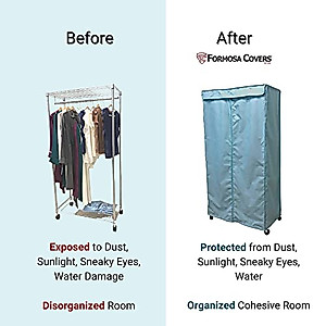 Formosa Covers Portable Garment Rolling Rack Cover - Protect Your Clothes from Dust Keep Your Room Looking Organized in Glacier Blue (Cover Only) (48"W x 18"D x 75"H)