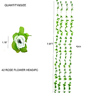 Spring Artificial Rose Flowers Hanging Garland Artificial Fake Flower Rose Ivy Vine Hanging Plant for Wedding Birthday Party,Baby Shower Garden Home Bedroom Office Decoration 4Pack White