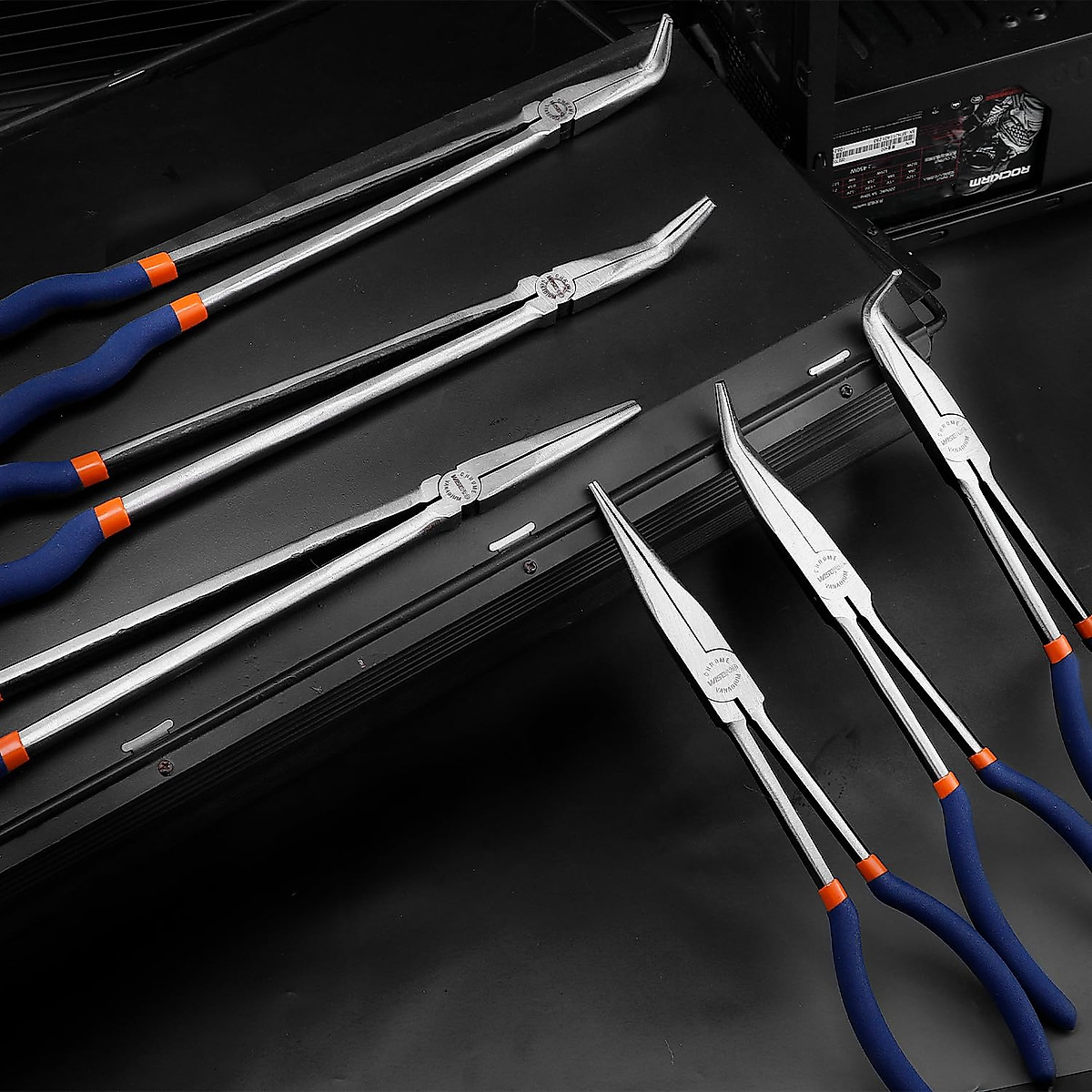 WISEPRO Long Reach 11inch/16inch Plier 3-Piece Set – 90-Degree Angle, 45-Degree Angle And Straight Needle Nose