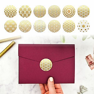 PARTH IMPEX Decorative Gold Stickers Envelope Seals - (Pack of 120) 2" Large Round Labels for Christmas Happy Holidays New Year Birthday Cards - Geometric Pattern